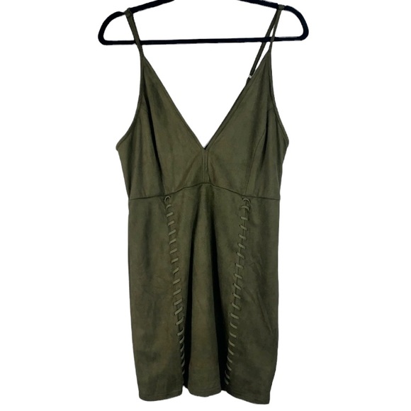 Solaris Style | Dresses | Solaris Style Olive Suede Lace Up Dress ...